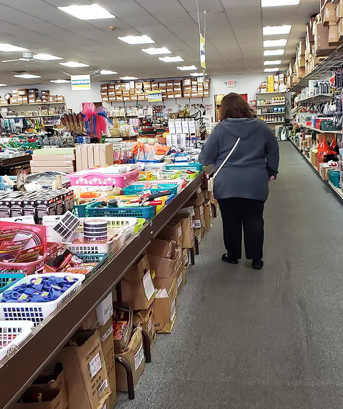 The wide aisles invite exploration, with each turn promising new discoveries. This shopper is clearly on a mission.