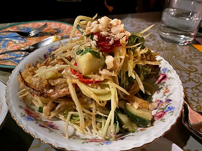 This isn't just a salad—it's an architectural achievement where crispy, tangy, and fresh elements create perfect harmony on a plate.