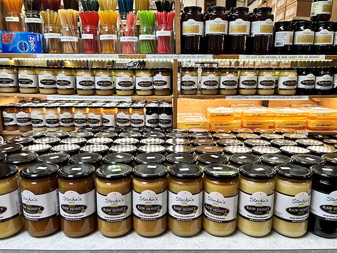 Honey varieties lined up like liquid gold, each jar capturing the essence of different wildflowers and the dedicated work of Pennsylvania's busiest residents—the bees.