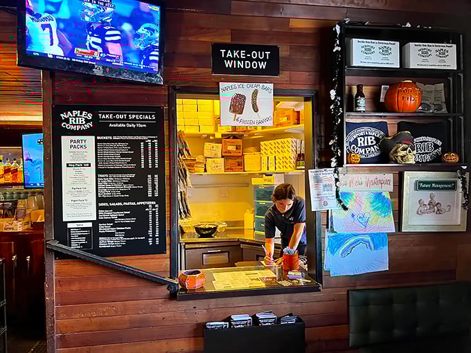 The take-out window—for when you want Naples Rib Company's magic in the comfort of your own stretchy-pants zone.