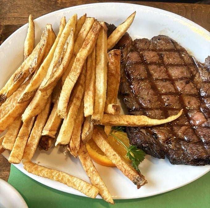 Steak and fries—a timeless duet performed with rustic precision that needs no fancy choreography to impress.
