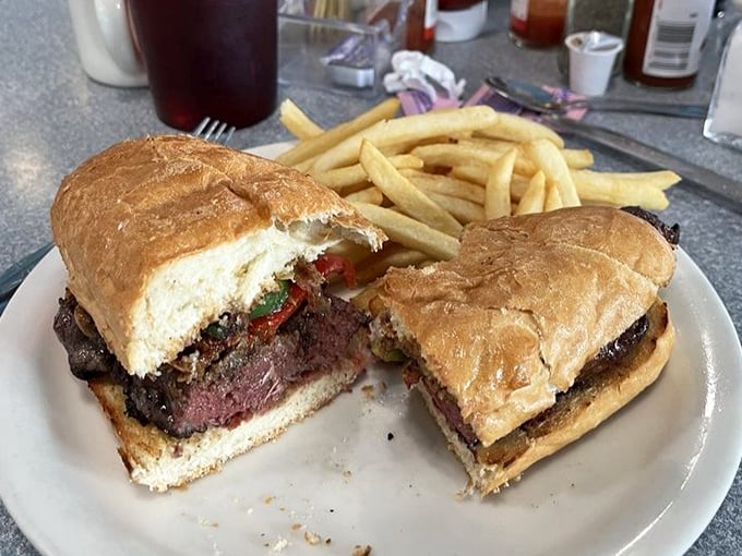 This steak sandwich isn't just lunch—it's a masterpiece of meat, bread, and determination. The kind of meal that requires both napkins and a nap afterward.