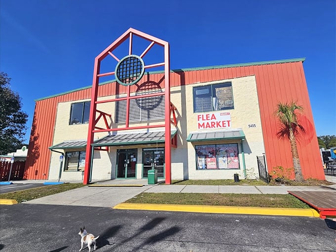 The clean, welcoming storefront with its distinctive red architectural elements stands as a beacon to bargain hunters across Kissimmee.