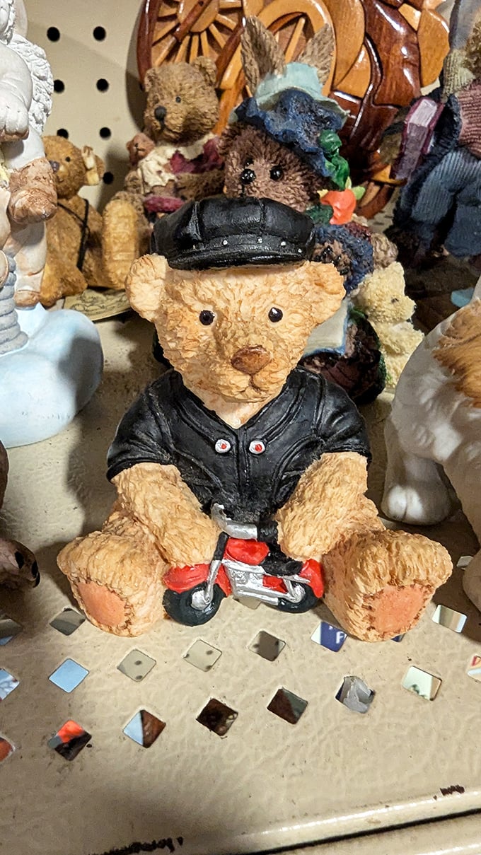 This motorcycle-riding teddy bear has seen things, man. He's ready to bring his rebellious charm to your bookshelf.