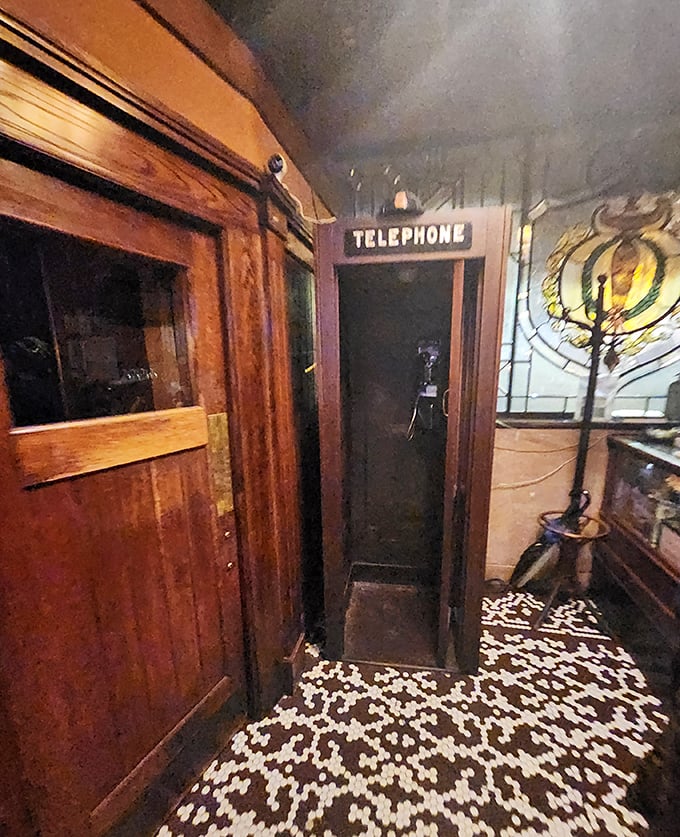 An honest-to-goodness telephone booth inside the restaurant – Superman would approve of this charming nod to communication methods of yesteryear.