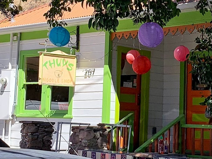Thuy's Noodle Shop brings unexpected culinary diversity to this historic mining town. The colorful lanterns signal delicious surprises within.
