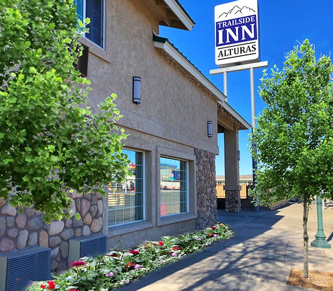 Trailside Inn provides comfortable accommodations with thoughtful landscaping—proving affordable doesn't mean austere.