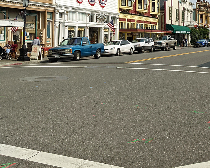 Angle parking along Main Street hasn't changed in a century—though the vehicles have upgraded from horse-drawn to horsepower.