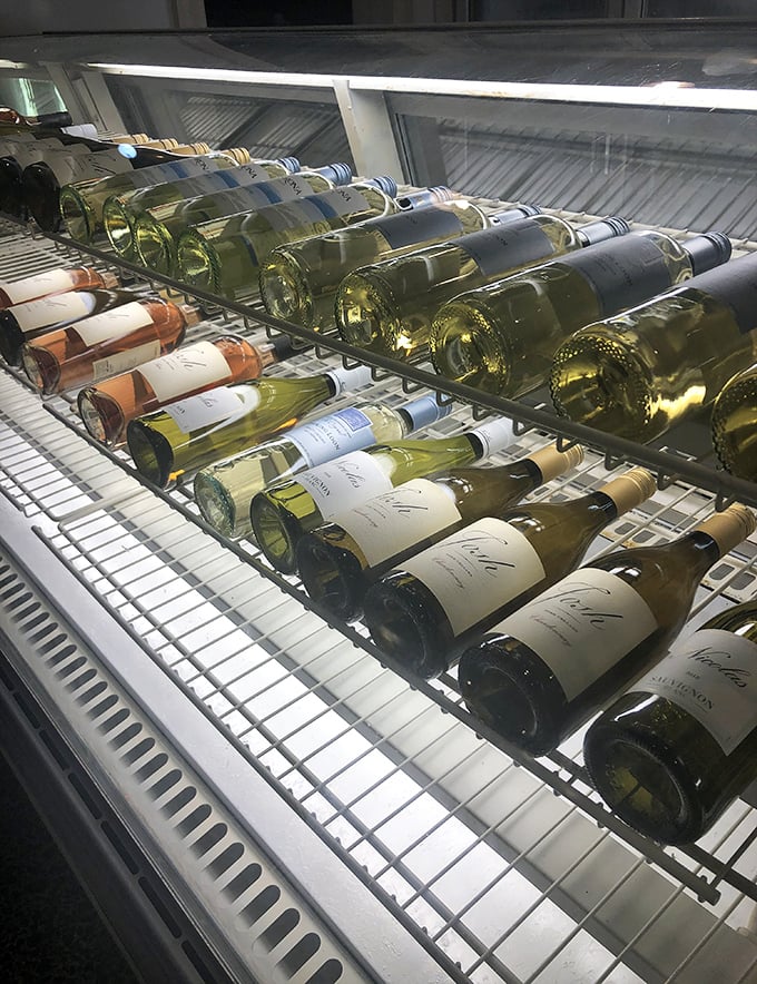 A wine selection that would make many fine dining establishments blush—proving that sometimes the best glass of Chardonnay comes with a side of disco fries.