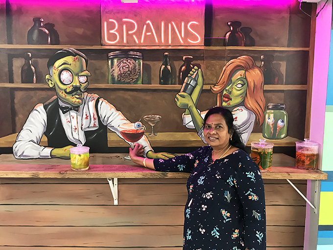 Zombie bartenders serving up "brains" – finally, a bar where nobody judges your questionable drink choices.