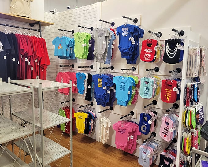 Tiny Texans get their own fashion corner with onesies declaring state pride before they can even say "howdy"—starting 'em young on Lone Star style.