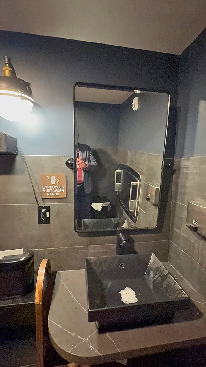 Even Speck's restroom maintains the restaurant's commitment to style—because great dining experiences leave no detail to chance.