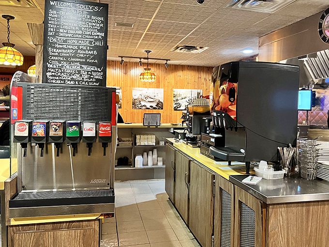 The beverage station stands ready to quench Wisconsin-sized thirsts – because washing down a butter burger requires serious hydration.