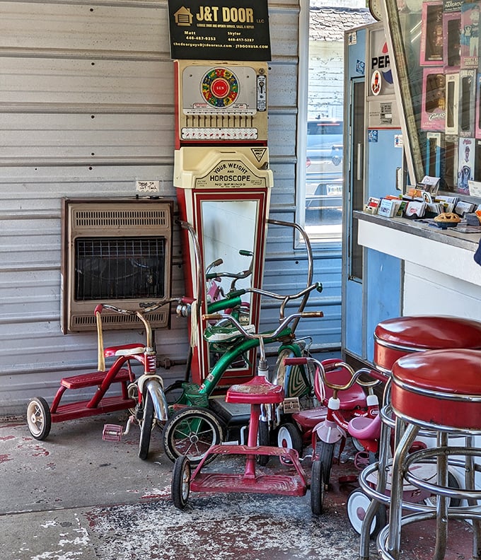 Vintage toys and a fortune-telling machine create a time-capsule corner where kids can experience the pre-digital entertainment their grandparents once enjoyed.