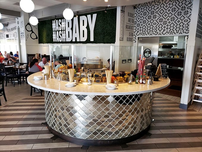 The Bloody Mary bar—where morning cocktails go from basic to blockbuster with more add-ons than a luxury car dealership.