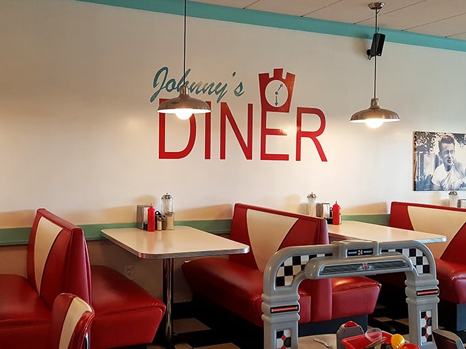 Those two-tone red and cream booths aren't just seating—they're front-row tickets to the best comfort food show in Ohio.
