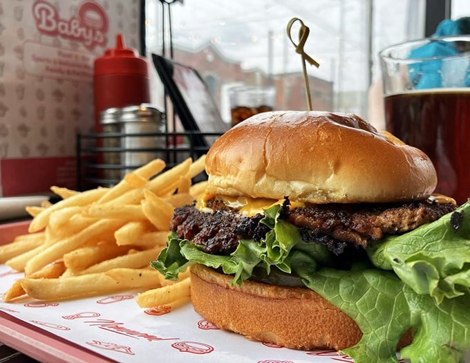 This burger isn't just photogenic – it's the kind of perfectly proportioned handheld masterpiece that makes you wonder why you ever eat anything else.