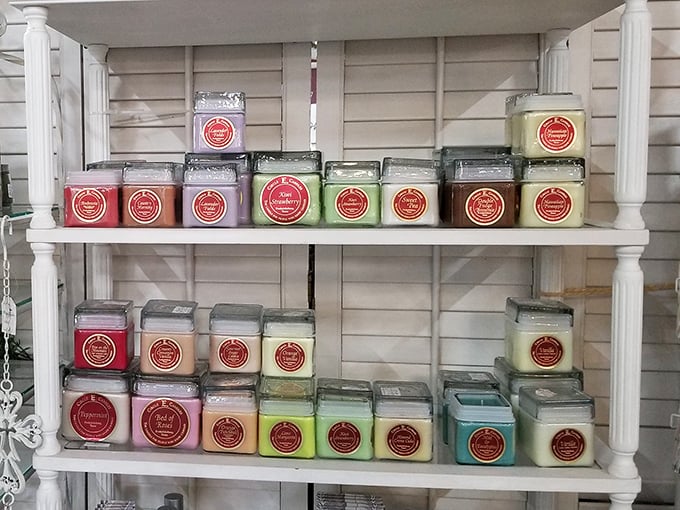 Colorful candles arranged like an edible rainbow—bringing scents and sensibilities from grandma's house to modern homes.