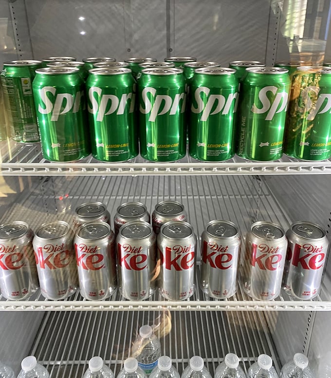 Even the beverage cooler maintains the blue and white color scheme – though I suspect ancient Greeks weren't reaching for Diet Coke after their souvlaki.