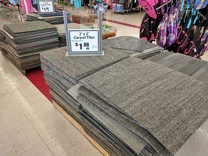 Home improvement on a budget—stacks of carpet tiles offer DIY enthusiasts the chance to transform spaces without the designer price tag.