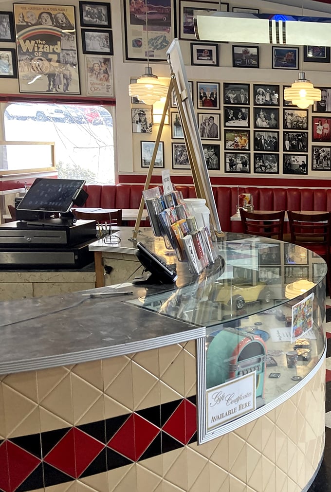 The curved counter and display case aren't just functional—they're a time portal where you half expect to see The Fonz walk in and give a thumbs-up.