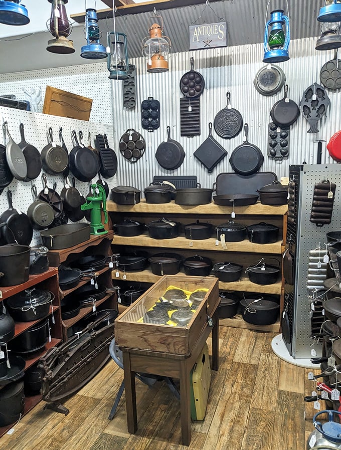 Cast iron paradise! These virtually indestructible pans have been seasoning meals and family stories for generations—each one just getting started on its culinary journey.
