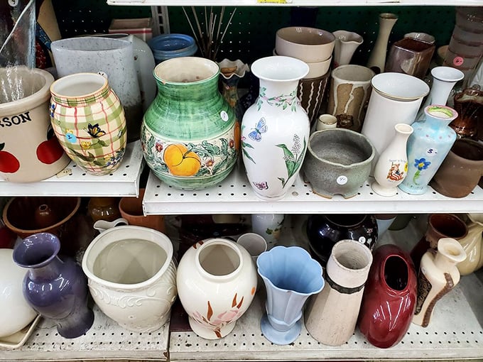 A ceramic garden of possibilities – each vase patiently waiting for flowers or to simply stand empty as "intentional decor."