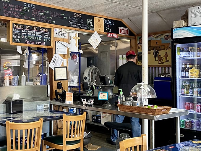 The counter where BBQ dreams come true. That menu board has witnessed countless moments of indecision followed by over-ordering.