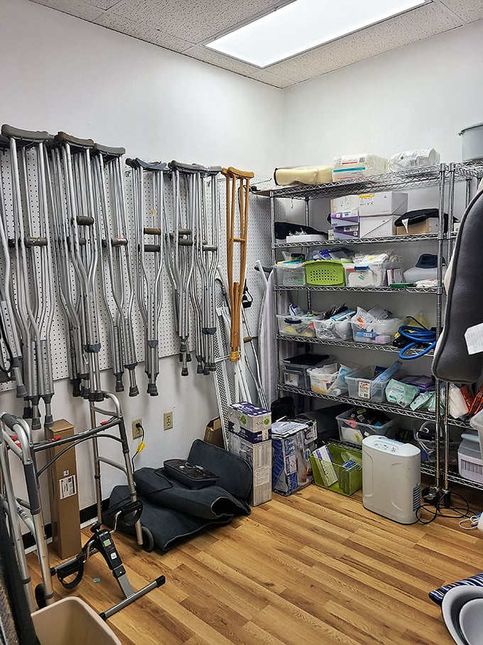 The medical supply corner—where crutches, walkers, and mobility aids offer affordable solutions when life throws unexpected curveballs your way.