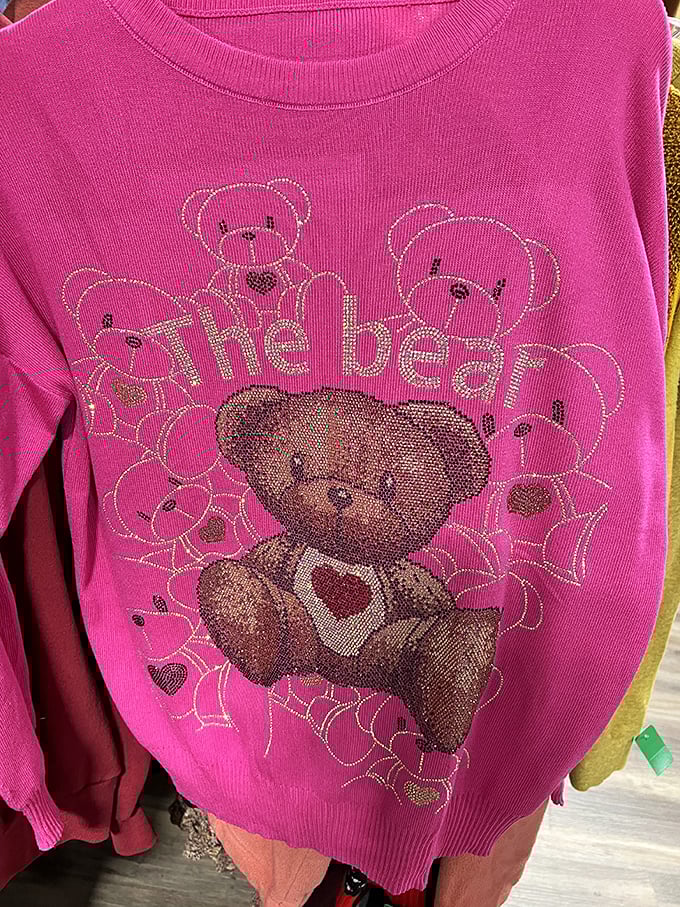 This bedazzled bear sweater is the definition of "so bad it's good"—the kind of find that becomes your favorite conversation-starting layer.