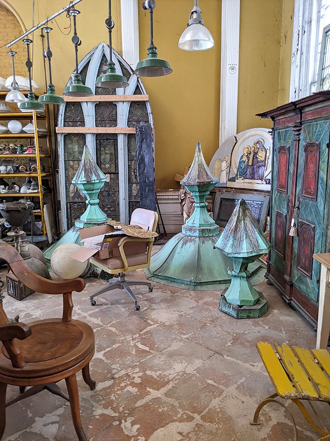 Verdigris treasures await their forever homes. Those copper finials have weathered a century of Baltimore seasons with more grace than most of us manage a Monday.