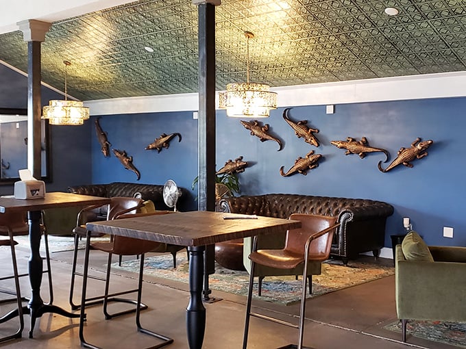 Those alligator sculptures aren't just decor—they're conversation starters in a space where every design element tells a story about Florida's wild side.