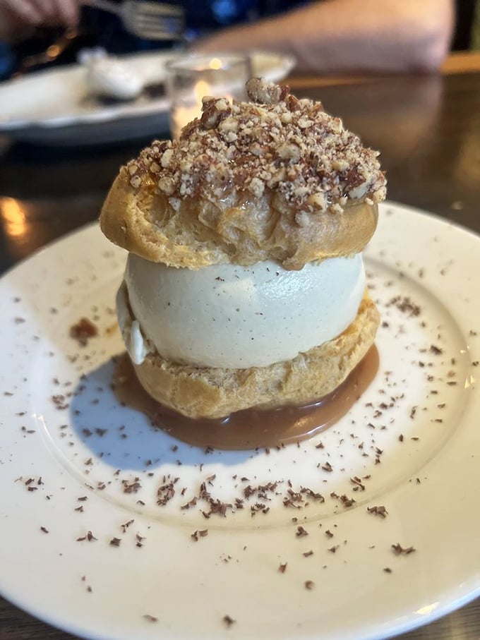 Not just dessert but a structural marvel—ice cream sandwiched between pastry that somehow maintains its integrity despite the delicious odds.