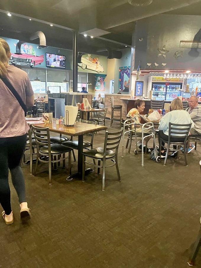 The dining room buzz tells you everything – this is where locals and visitors become temporary best friends.