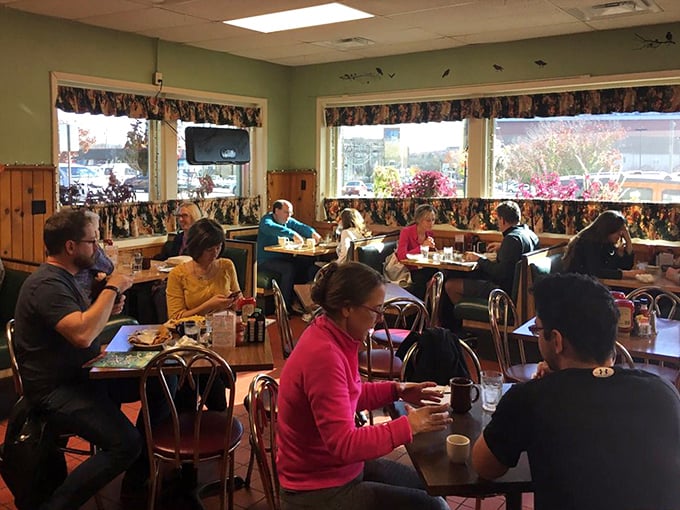 The true measure of a great diner—tables filled with people too busy enjoying their food to check their phones.