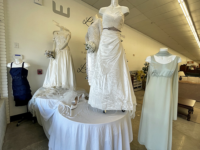Wedding and formal dresses await their next special occasion—something borrowed, something new-to-you, something blue light special.