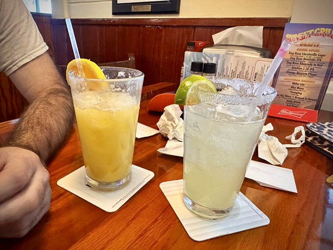 Frosty margaritas and tropical drinks that taste like vacation in a glass – the perfect companions to seafood and sunset views.