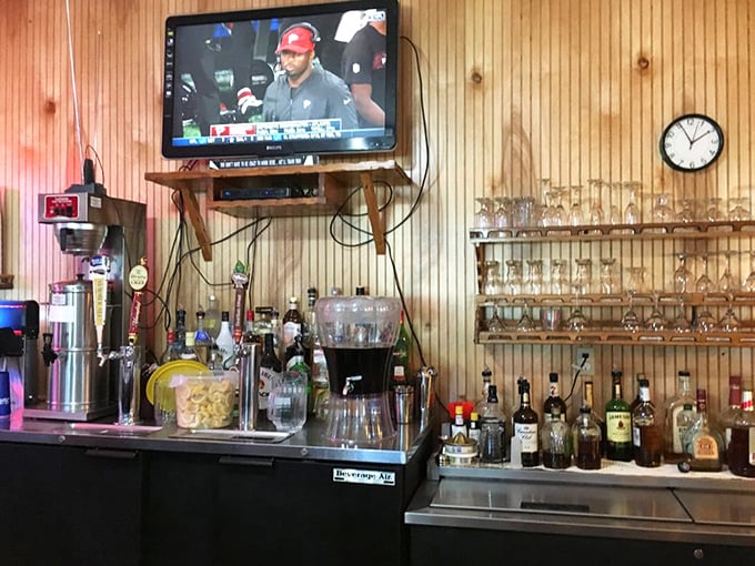 A well-stocked bar ready to pour whatever helps you wash down those crab cakes. Sometimes the perfect pairing is just what you're in the mood for.