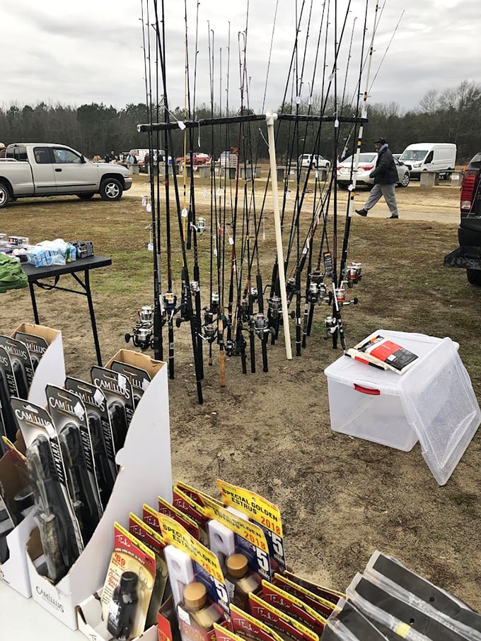The angler's corner—where fishing stories begin. These rods stand ready for their next adventure on South Carolina's lakes and streams.