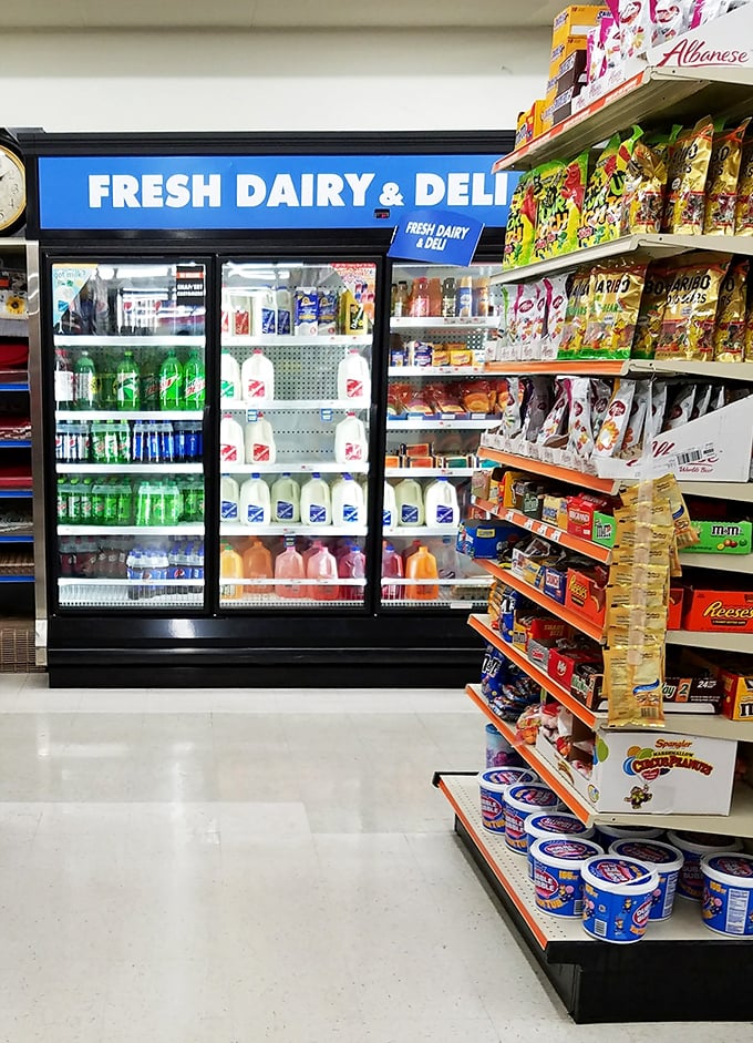 The refrigerated section offers dairy, drinks, and deli items – proof that Big Lots has evolved beyond closeouts into a legitimate grocery alternative.