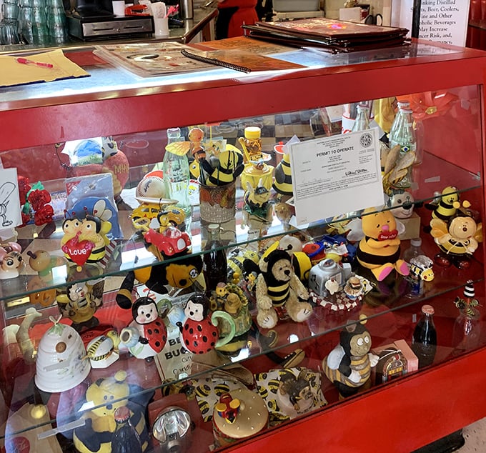 This collection of bee memorabilia isn't just cute—it's a shrine to the cafe's namesake that would make even the most serious entomologist smile.