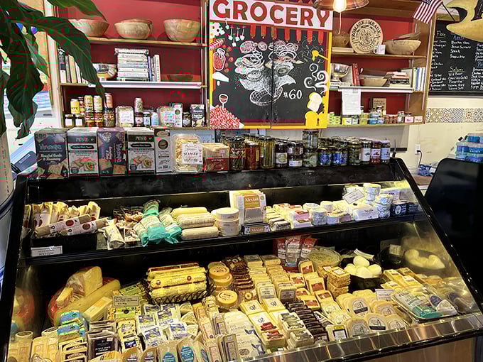 A cheese case that would make a Frenchman weep with joy—each variety more tempting than the last in this dairy dreamscape.