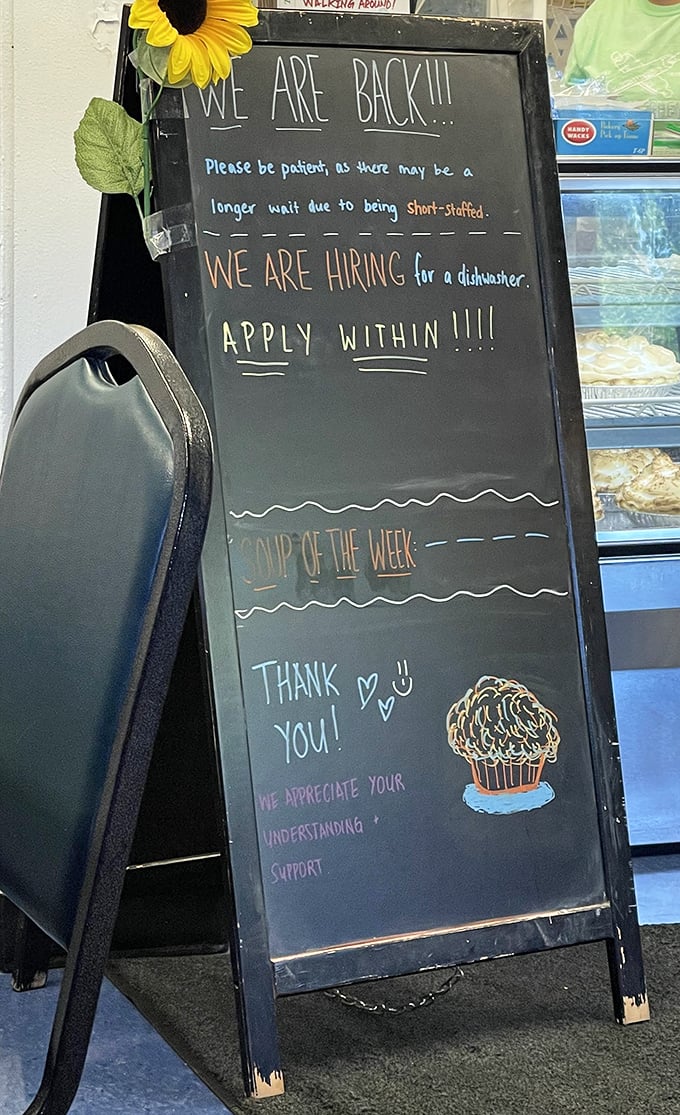 The chalkboard speaks truth: patience yields rewards. In a world of instant everything, Kate's reminds us that good things take time.