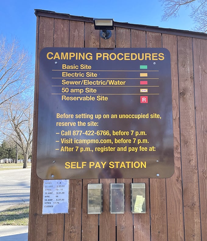The camping procedures board—where adventure meets organization in the most Missouri way possible.