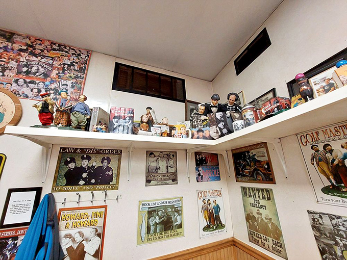 The wall décor pays homage to comedy legends, because great sandwiches and great laughs share something important—perfect timing.