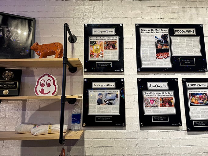 Press clippings line the walls like trophies – silent testimonials that this isn't just good barbecue for LA, it's good barbecue, period.
