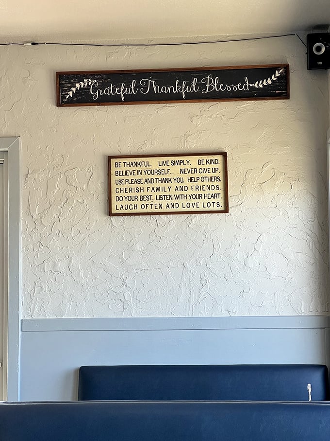 Wall art that reminds you to be grateful, thankful, and blessed – especially after you've tried their omelets.