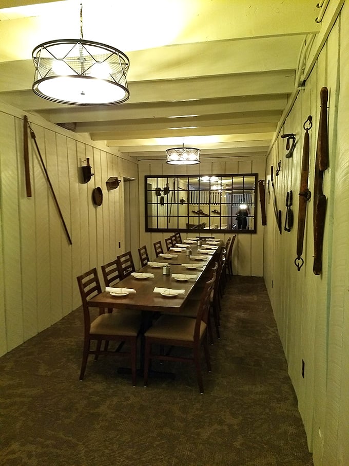 The private dining room whispers "special occasion" without shouting it—rustic elegance that makes Tuesday dinner feel like a celebration.