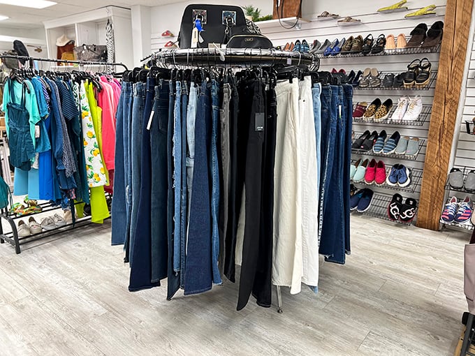 The denim selection rivals any department store, with every wash, cut, and size imaginable—jeans that have already done the hard work of breaking in.