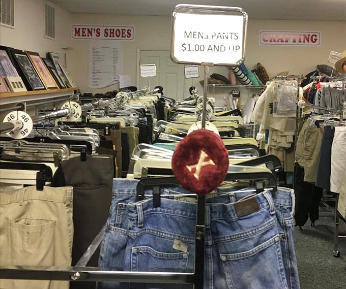 Denim days! The men's pants section offers everything from dad jeans to designer finds. That perfect pair is waiting somewhere in this blue jean forest.